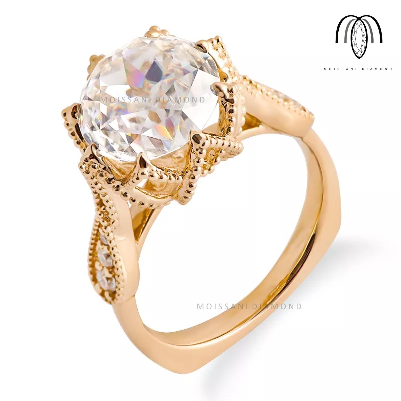 3 Carat Jubilee Cut Moissanite Euro Shank Engagement Ring, Art Deco ...