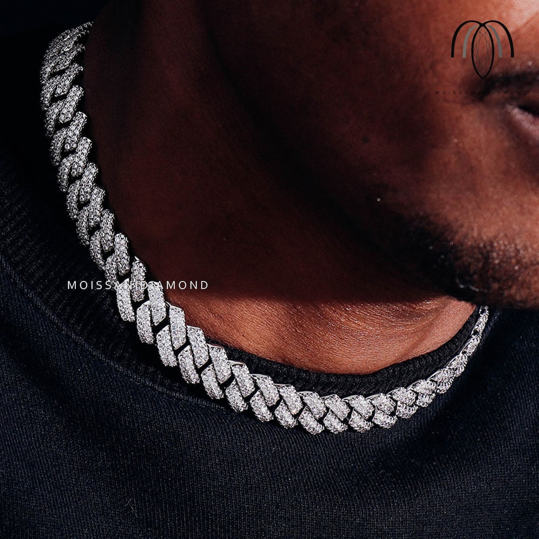 12mm Width VVS Moissanite Miami Cuban Link Chain, Iced Out Chain Men ...