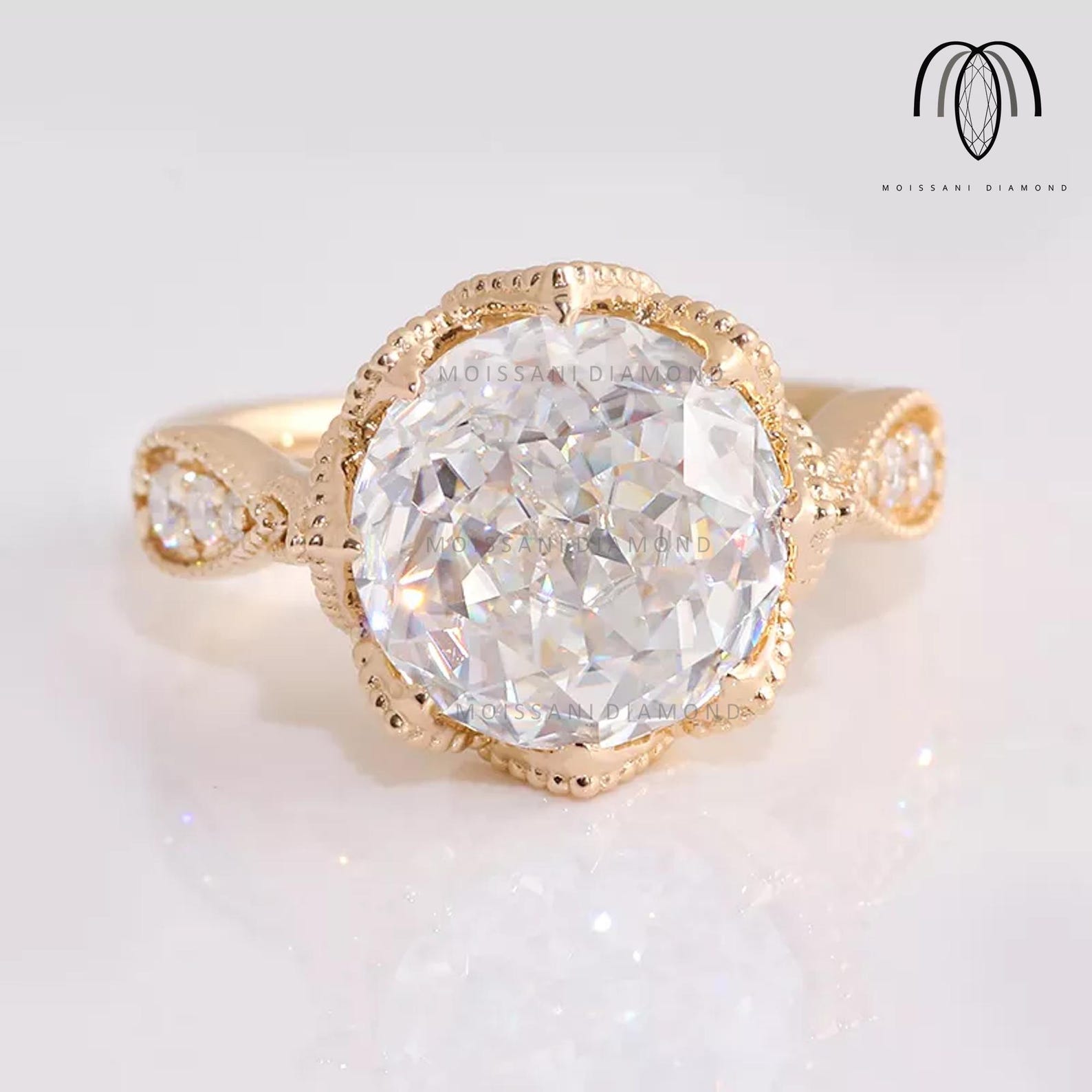3 Carat Jubilee Cut Moissanite Euro Shank Engagement Ring, Art Deco ...