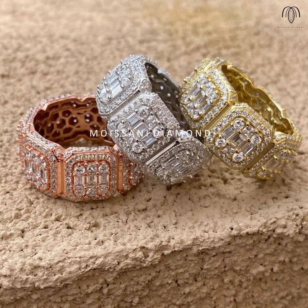 Fully Iced Out Men's Moissanite Pinky Ring, 925 Sterling Silver Men's ...