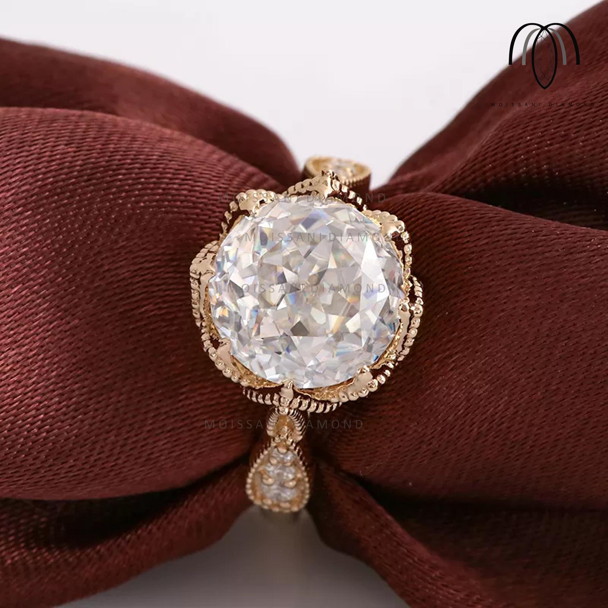 3 Carat Jubilee Cut Moissanite Euro Shank Engagement Ring, Art Deco ...