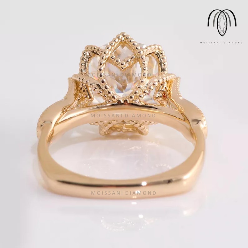 3 Carat Jubilee Cut Moissanite Euro Shank Engagement Ring, Art Deco ...
