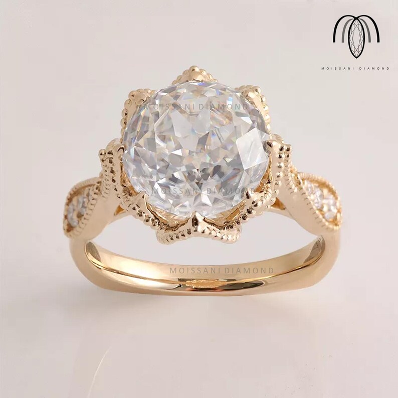 3 Carat Jubilee Cut Moissanite Euro Shank Engagement Ring, Art Deco ...