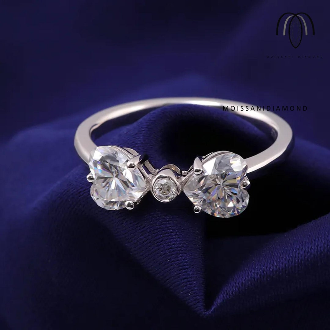 2 CT Heart Moissanite Engagement Ring, Two Stone Heart Shape Diamond ...