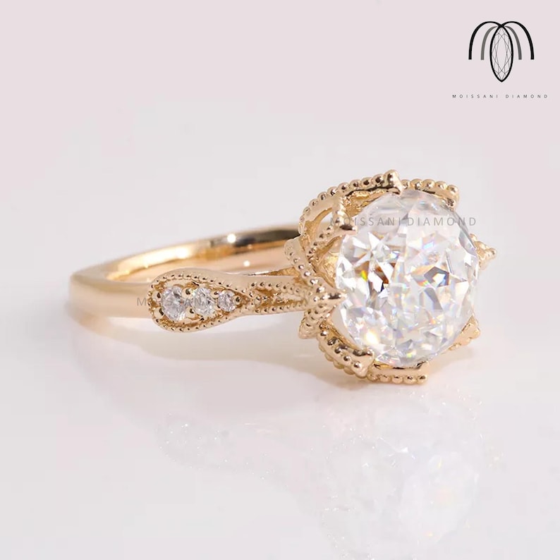3 Carat Jubilee Cut Moissanite Euro Shank Engagement Ring, Art Deco ...