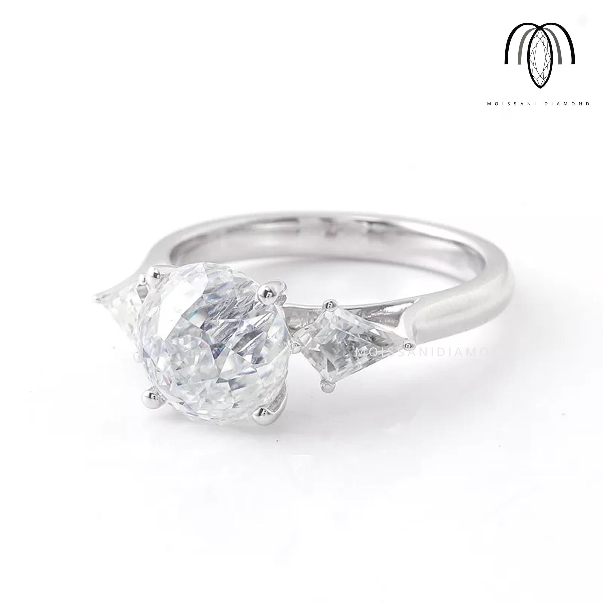 3 CT Jubilee Cut Moissanite Engagement Ring, Three Stone Wedding ...