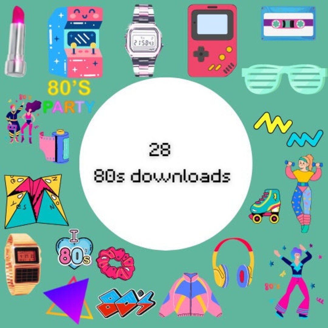 The 1980s Instant Download, 80s Clipart, Roller Skates, Boomboxes, and ...
