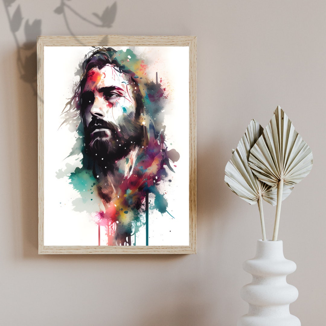 Jesus Printable Watercolor Wall Art Watercolor Jesus Portrait Spiritual ...