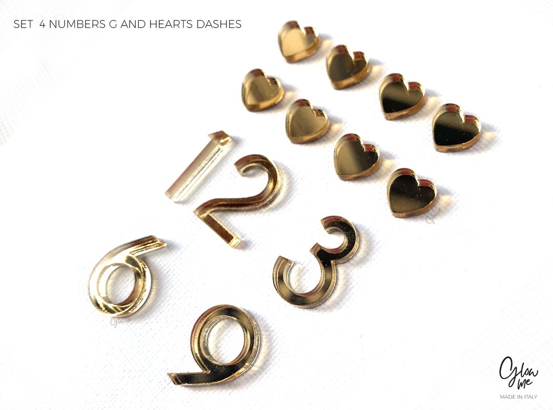 Set of 4 Numbers and 8 Hearts Dashes for Clock Making - Self Adhesive ...