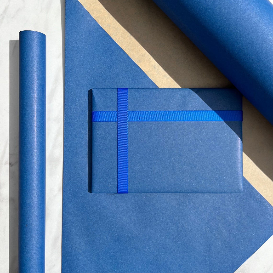 Wrapping Paper Marino Blue 50CM Wide Eco Friendly, 100% Recycled Kraft ...