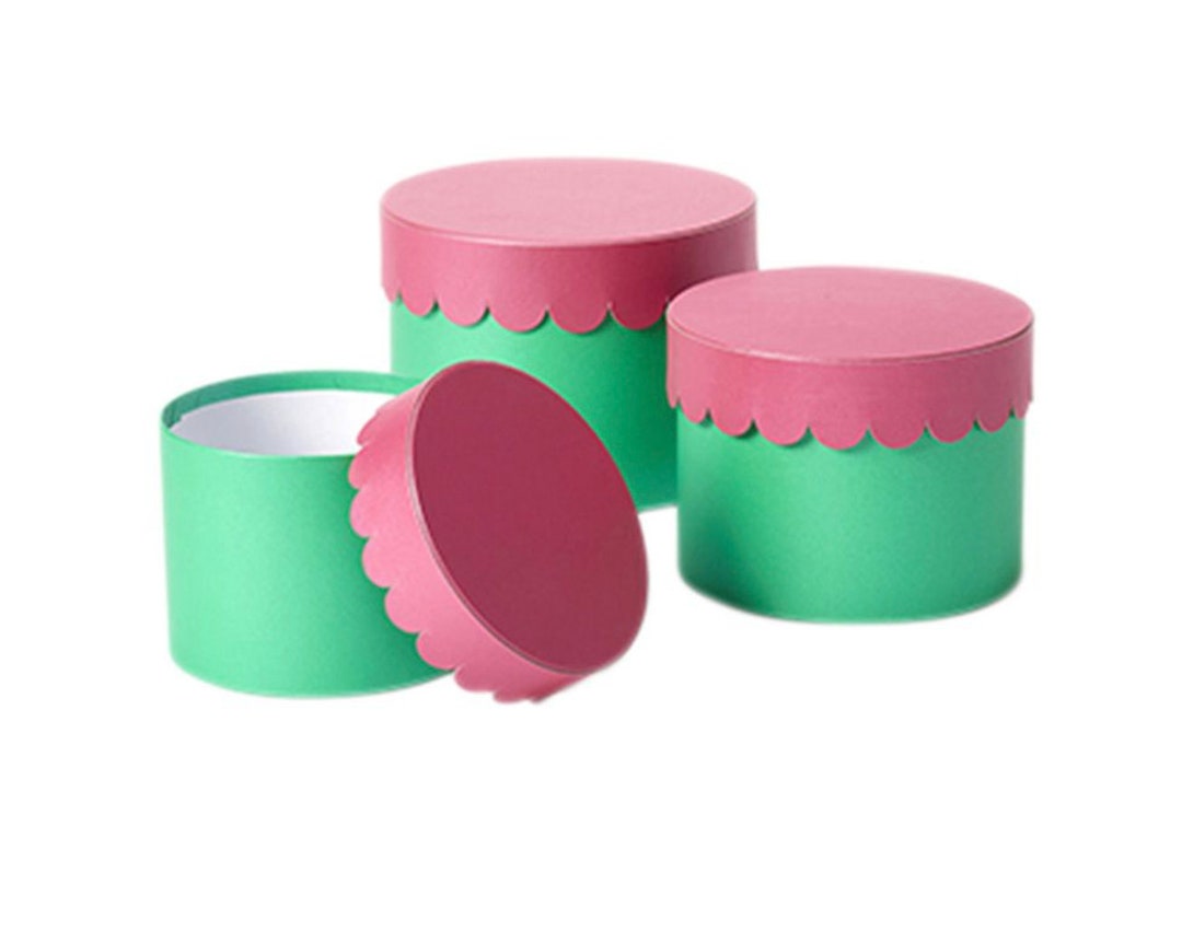 Hat Boxes Set of 3 Scalloped Round Storage Boxes Contrast Lid, Viva ...