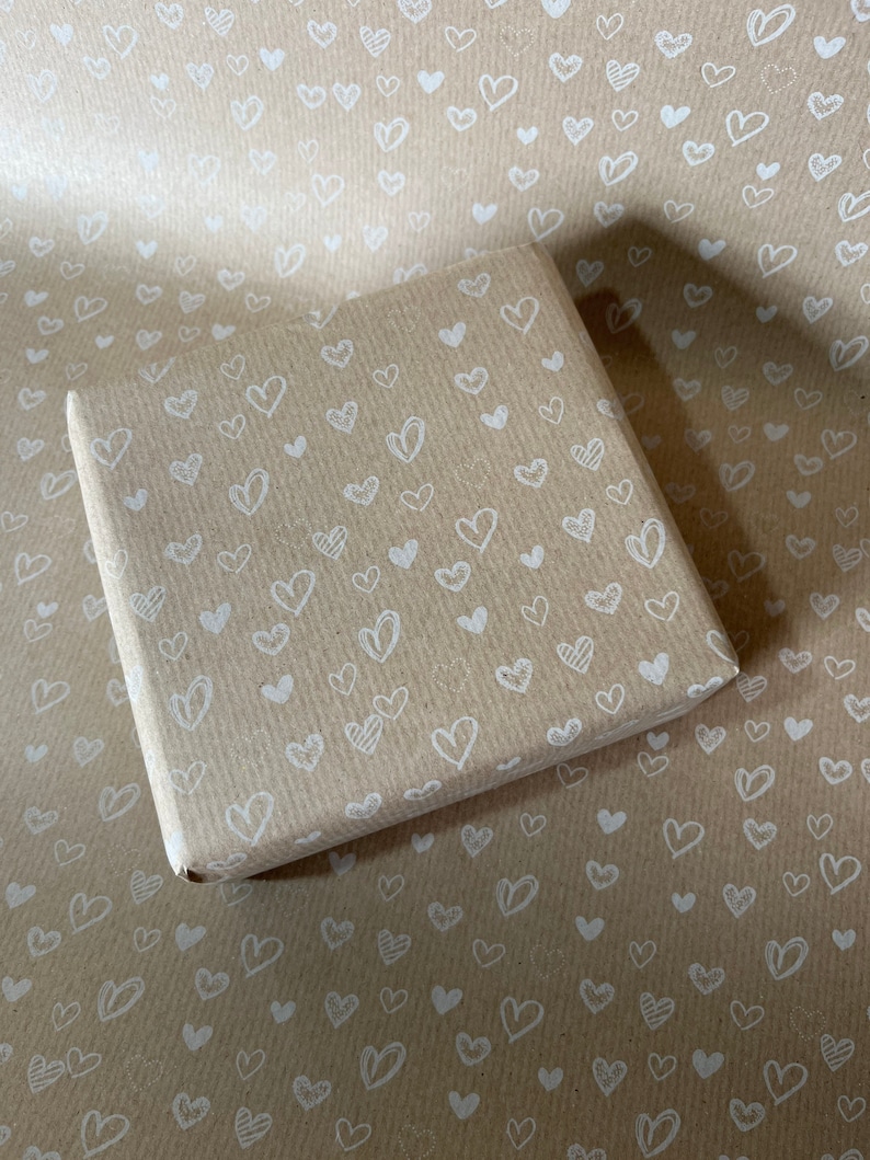 Wrapping Paper White Hearts Print 50CM Wide Eco Friendly, 100% Recycled ...
