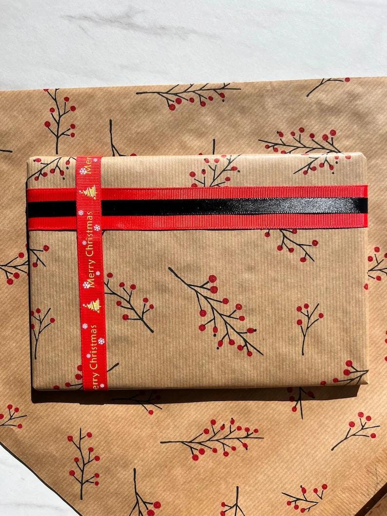 Christmas Wrapping Paper Red Berries 50CM Wide Eco Friendly, 100% ...
