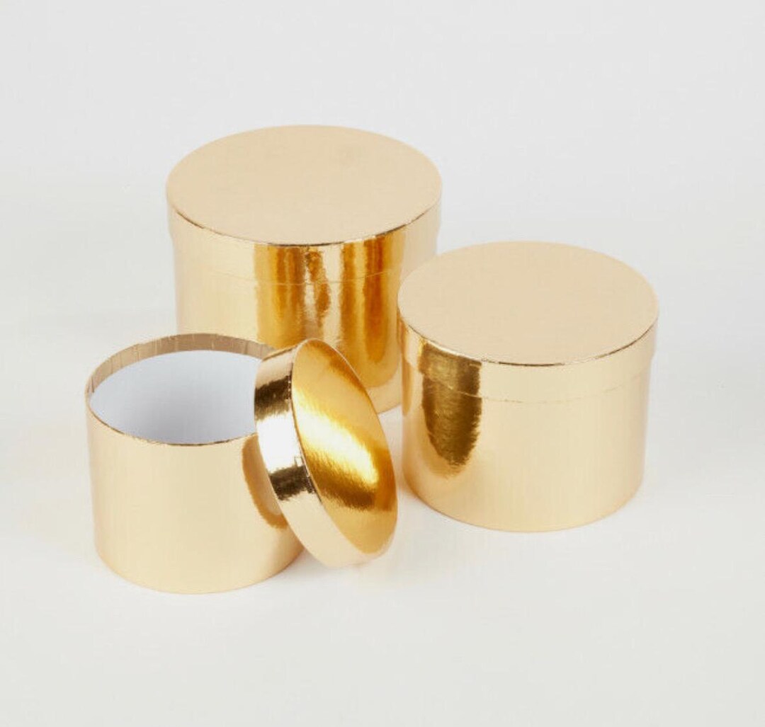 Hat Boxes Set of 3 Metallic Gold Round Storage Boxes, Designer Flower ...