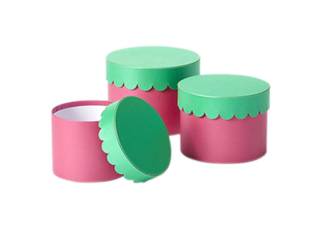 Hat Boxes Set of 3 Scalloped Round Storage Boxes Contrast Lid, Rosa ...
