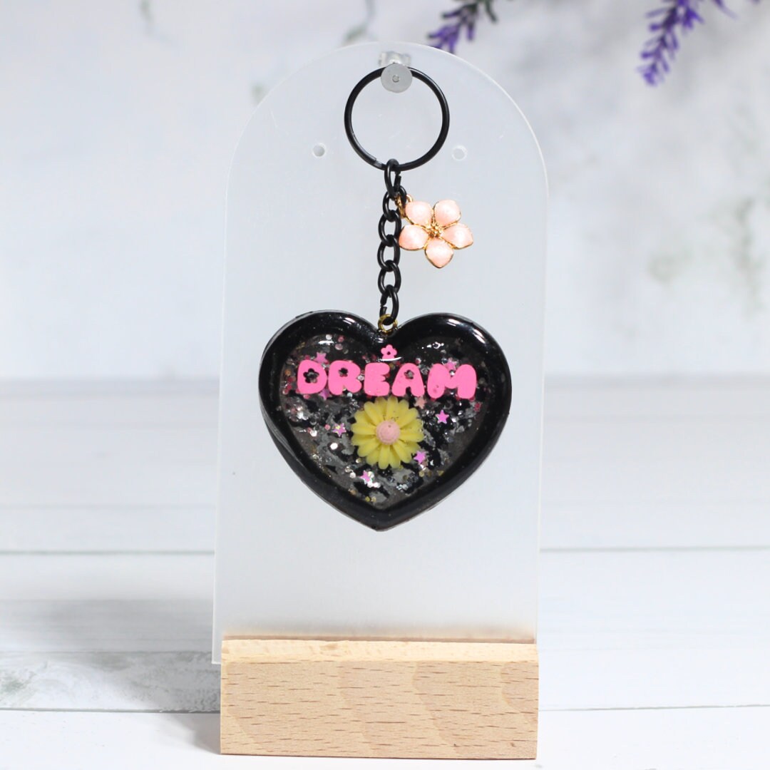 Keychain Black Heart Glittery Pink Key Holder Dream Cheetah Keyring ...
