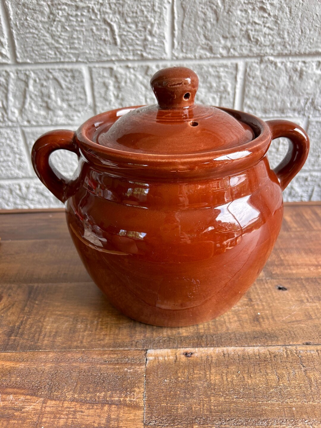 Vintage Redware Crock/bean Pot - Etsy