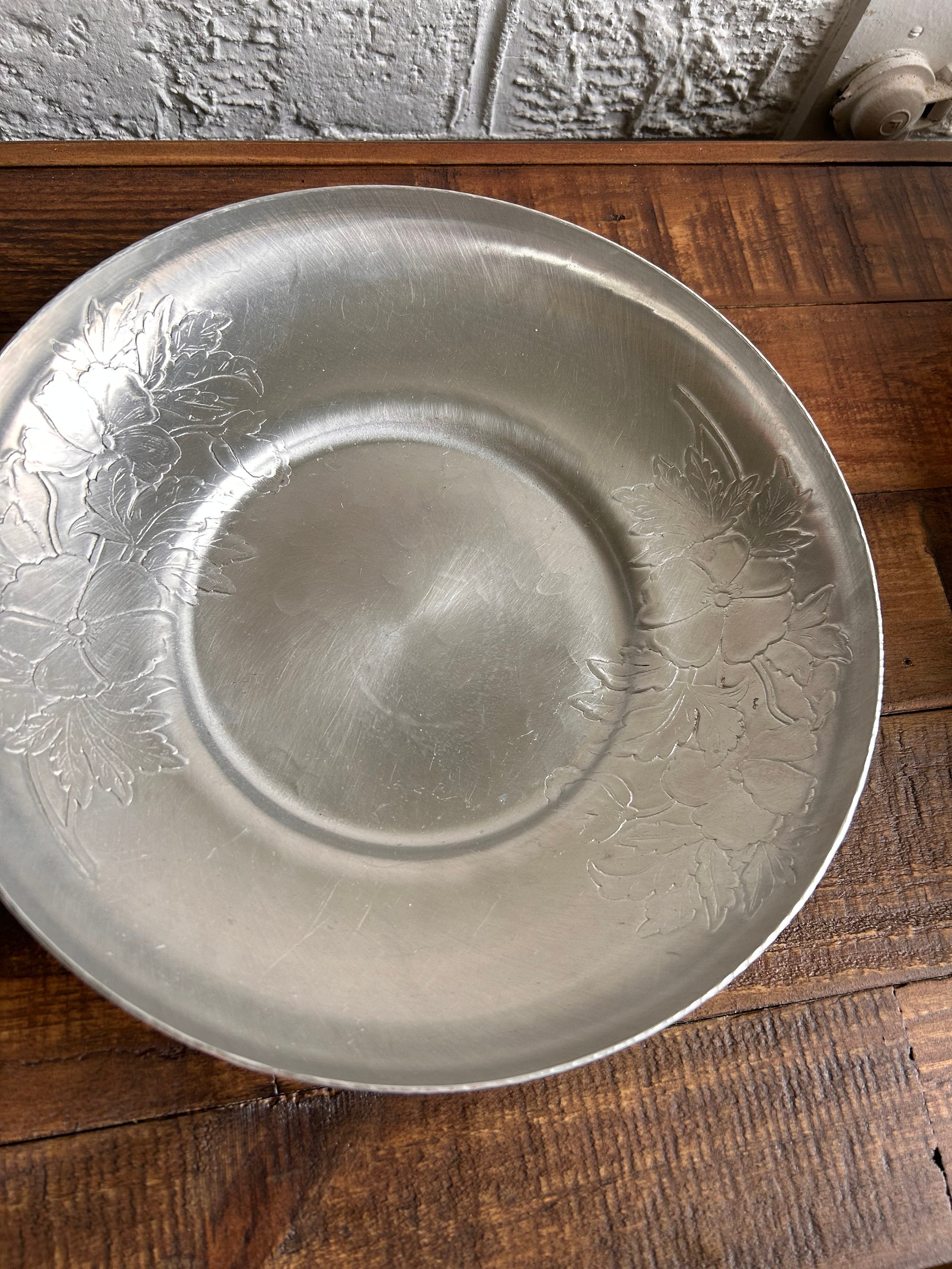 Vintage Hammered Aluminum Tray With Floral Design NIB - Etsy