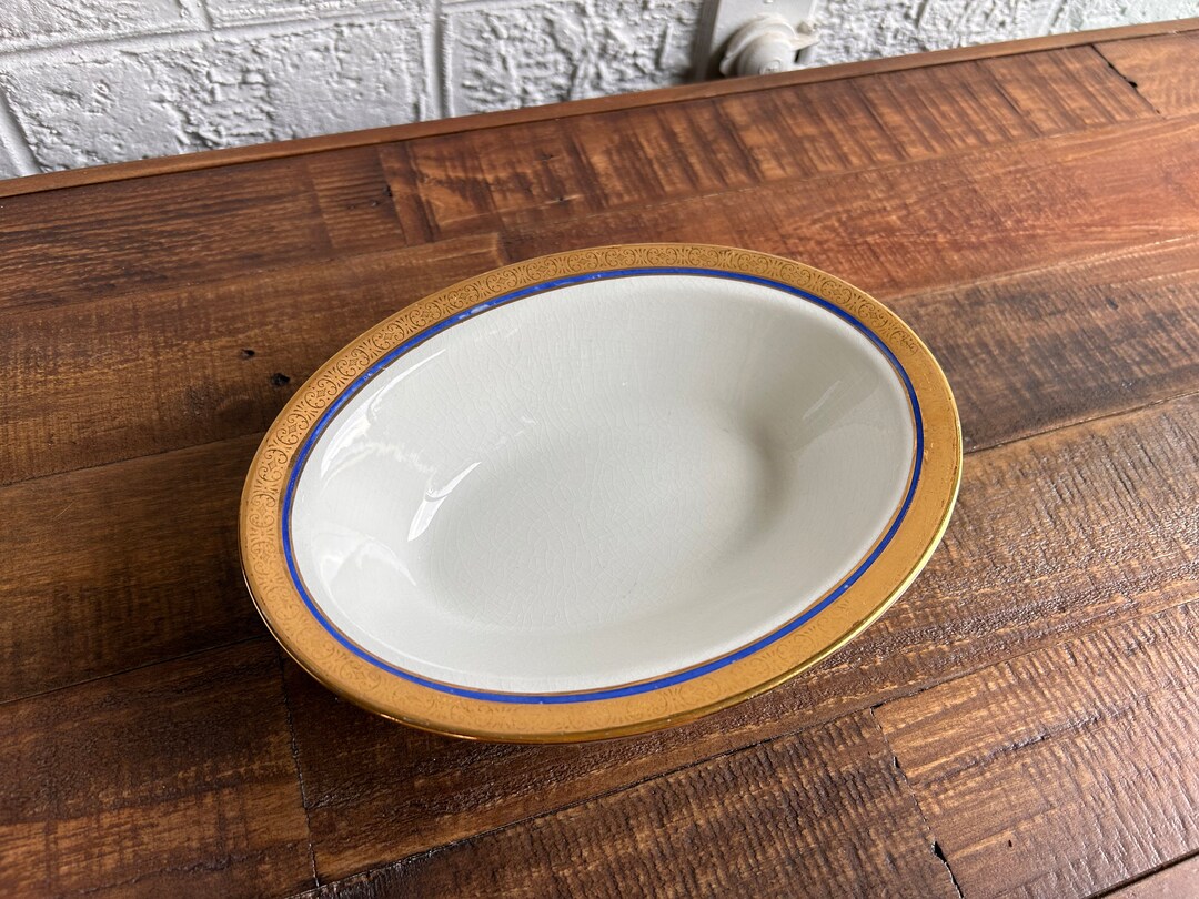 Vintage American Chinaware Blue and Gold Trim Oval Serving Bowl - Etsy