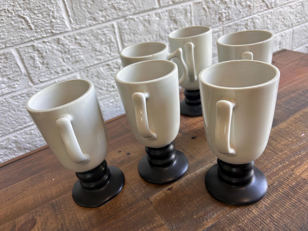 Vintage Hall Pottery 1272 Black and White Mugs - Set of Six - Etsy