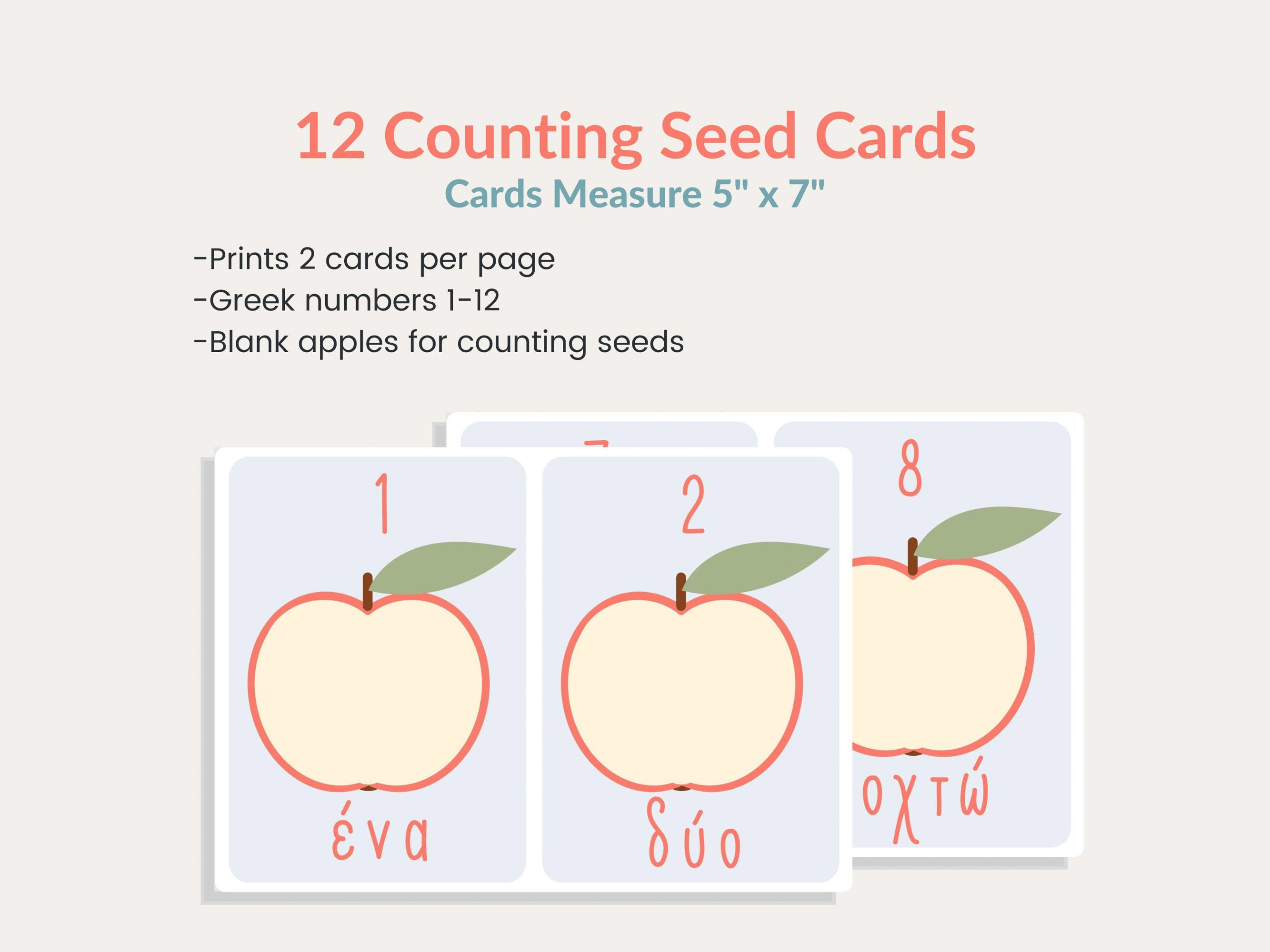 Greek Apple Seed Counting Cards: Preschool Printable (digital Download ...