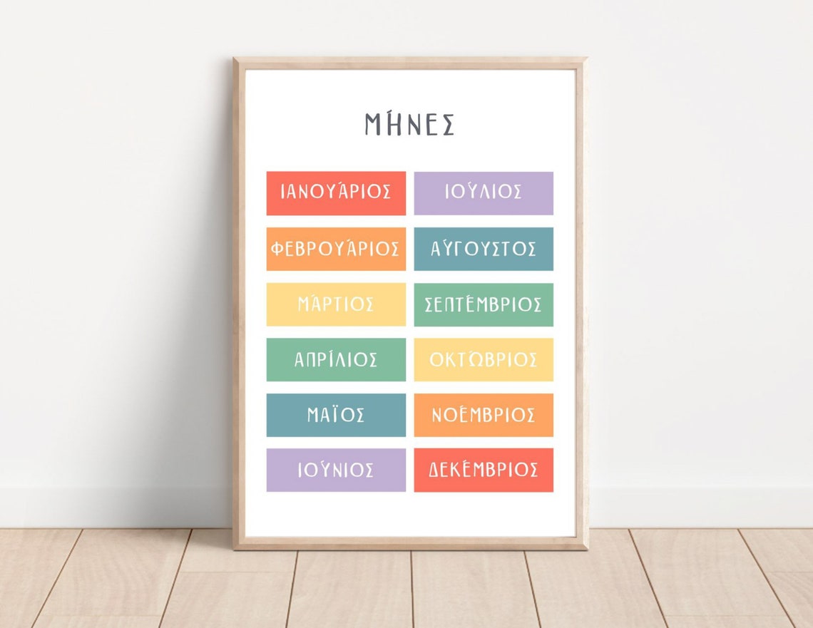 Greek Months Poster, PRINTABLE Wall Art, Classroom Educational Art ...
