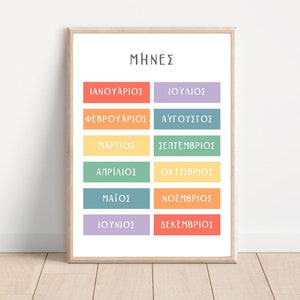 Greek Months Poster, PRINTABLE Wall Art, Classroom Educational Art ...