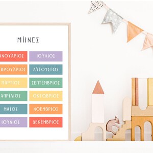 Greek Months Poster, PRINTABLE Wall Art, Classroom Educational Art ...