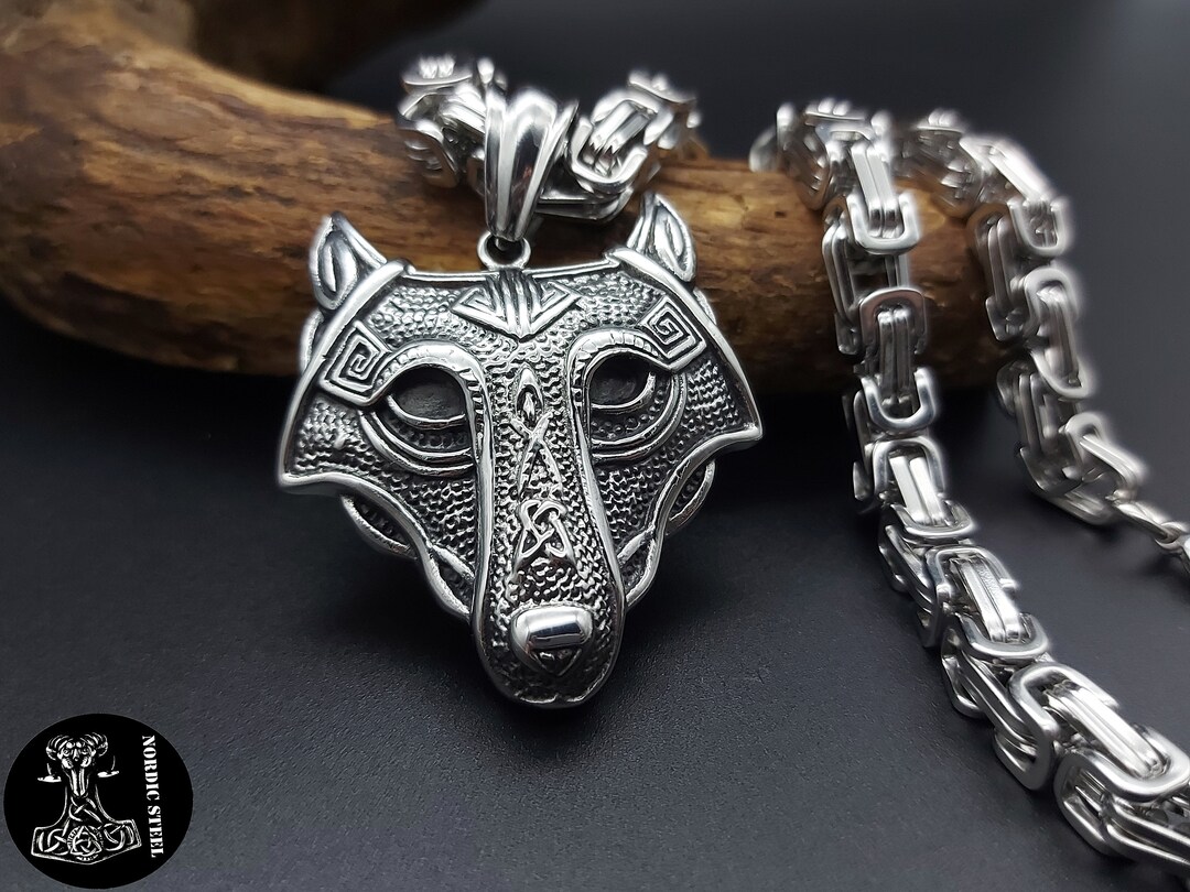 XL Pendant Wolf Fox Stainless Steel Necklace Jewelry Nordic Large Wide ...