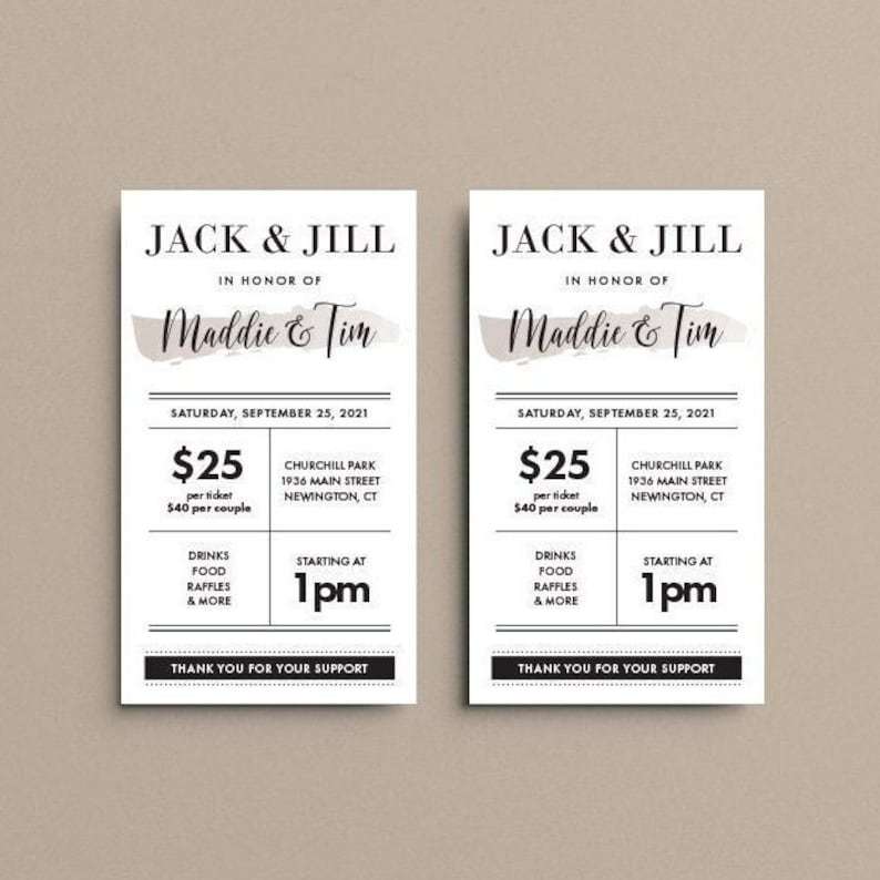 Jack And Jill Ticket Editable Template Customizable Digital Download Printable Templett