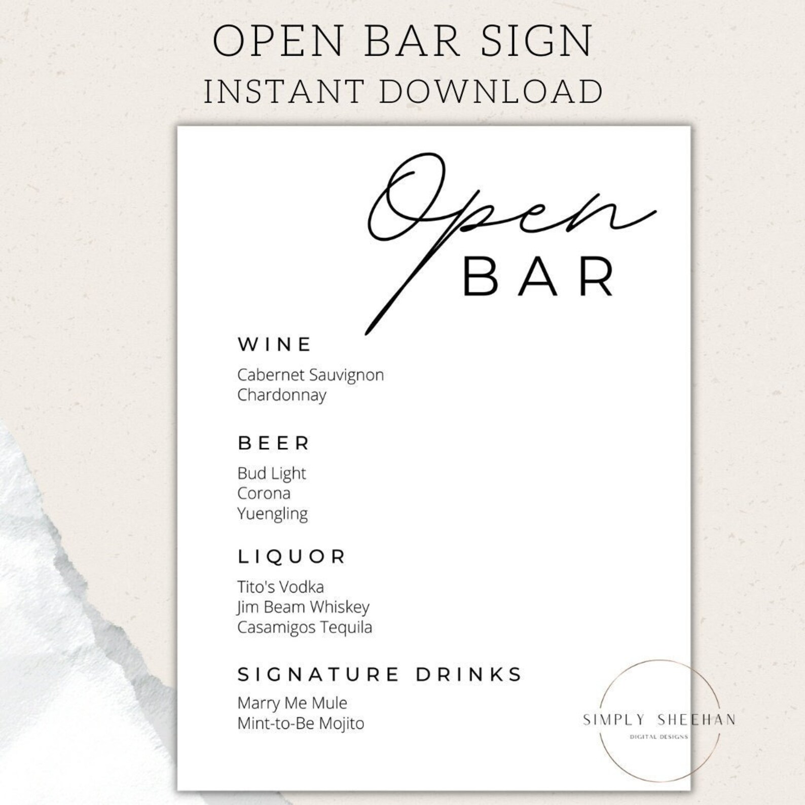 Open Bar Sign, Wedding Bar Sign, Editable Sign, Custom Bar Sign ...