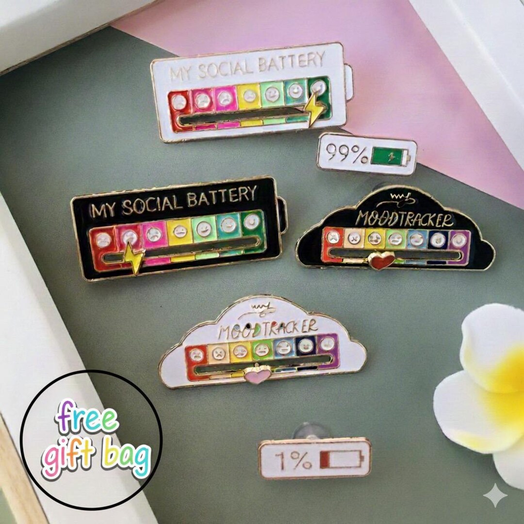 Social Battery Enamel Pin | Introvert Mood Badge | Pin Badge| FREE GIFT ...