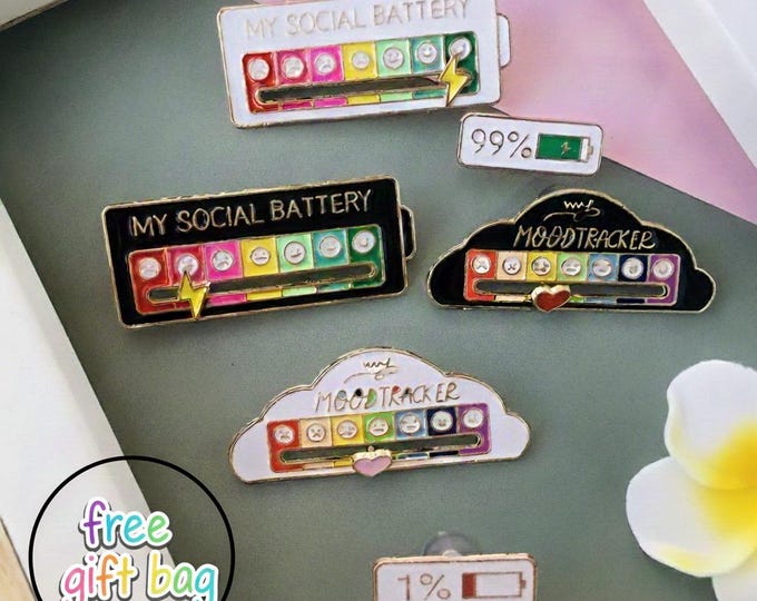 Social Battery Enamel Pin | Introvert Mood Badge | Pin Badge| FREE GIFT ...