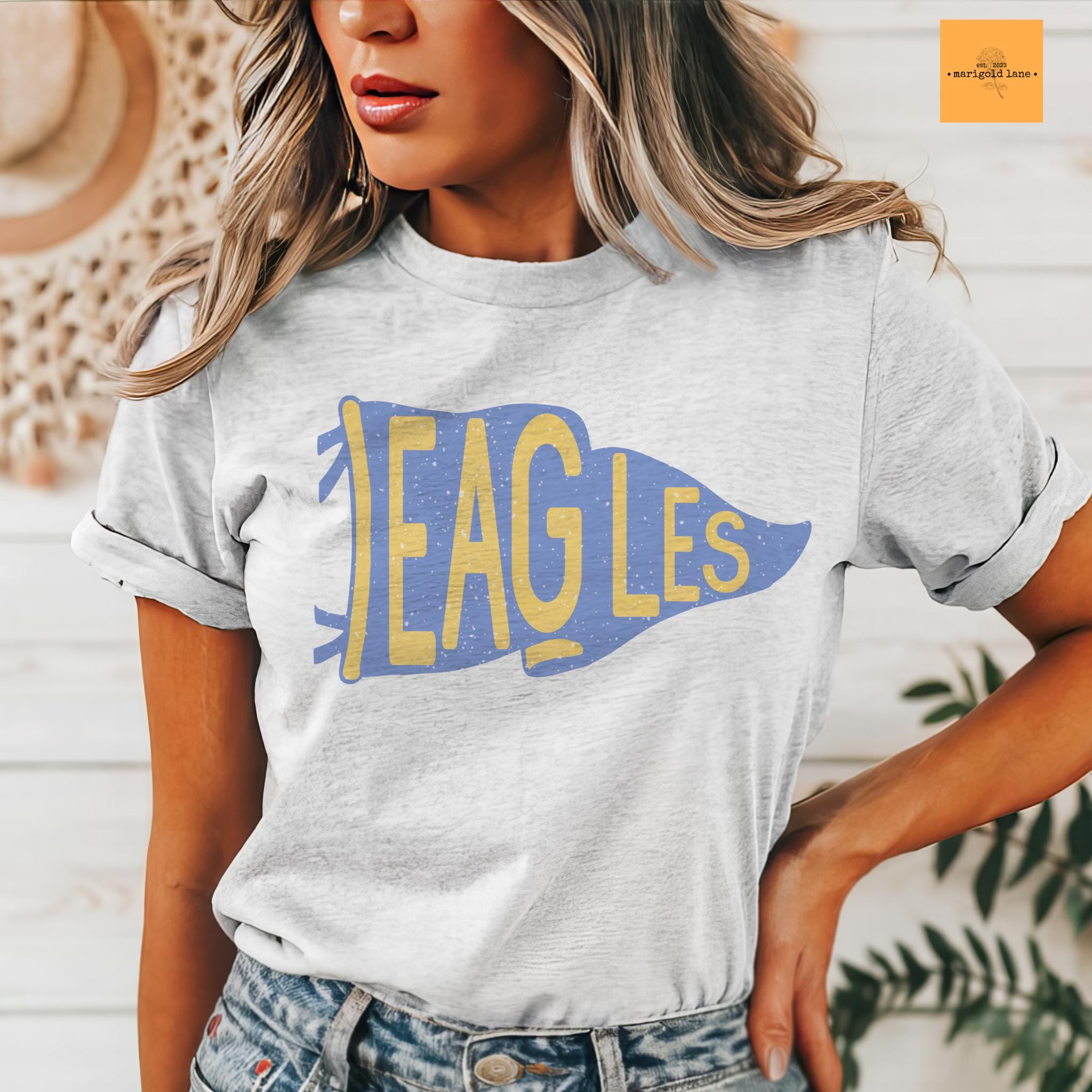 Eagles Blue and Gold Pennant Mascot, Eagles Game Day Football Tshirt ...