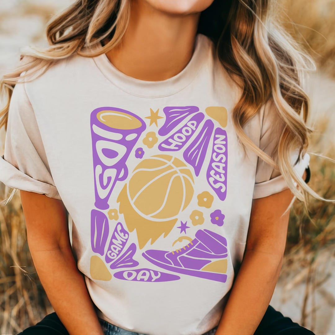 Preppy Basketball Tshirt, Retro Purple and Gold Tshirt, Basketball Mom ...