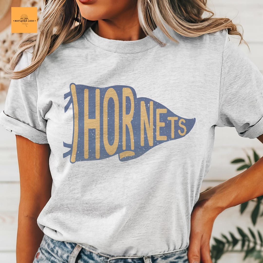 Hornets Pennant Mascot T-shirt: Blue & Gold Game Day Tee - Etsy