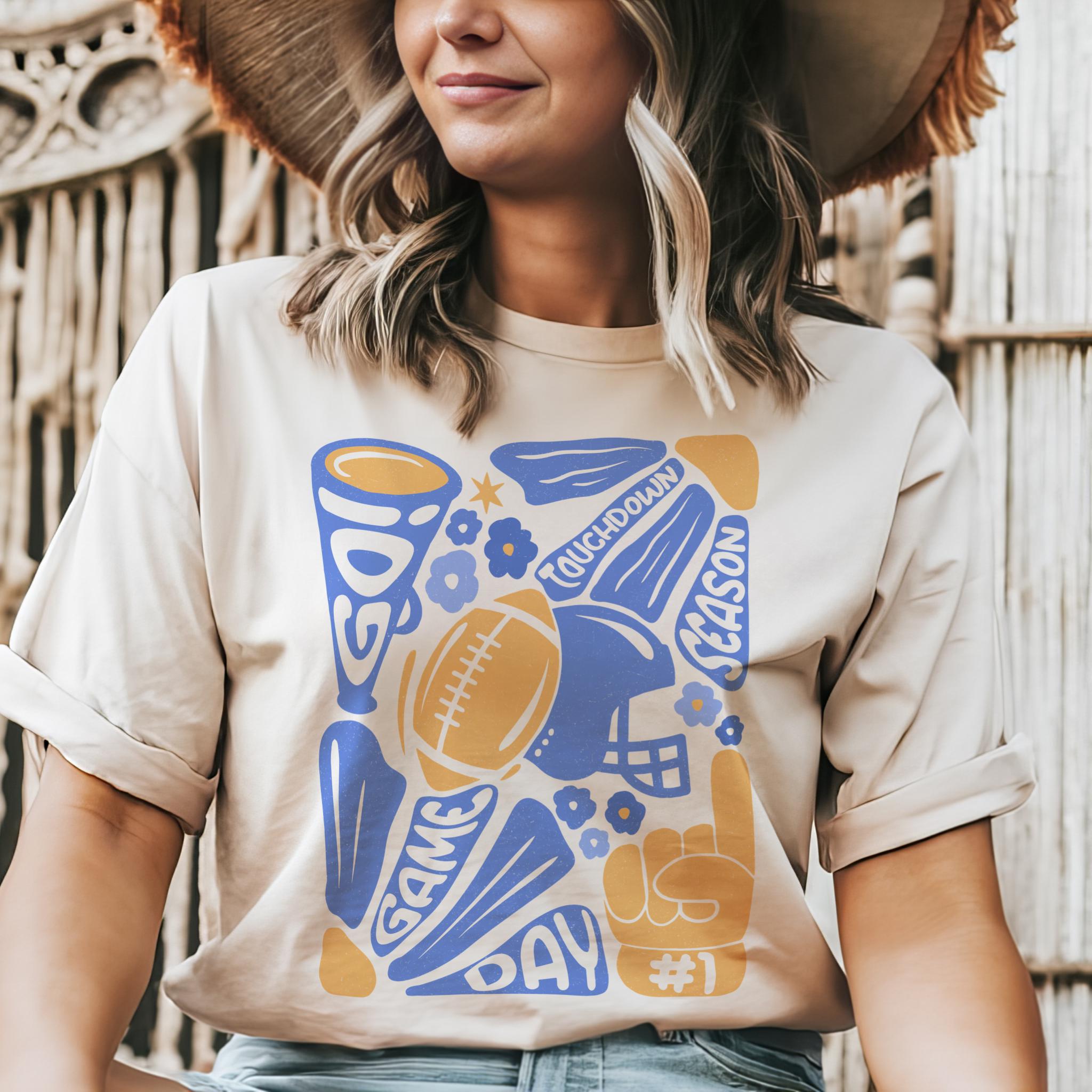 Blue & Gold Game Day Football Shirt | Retro Game Day T-shirt | Unisex ...