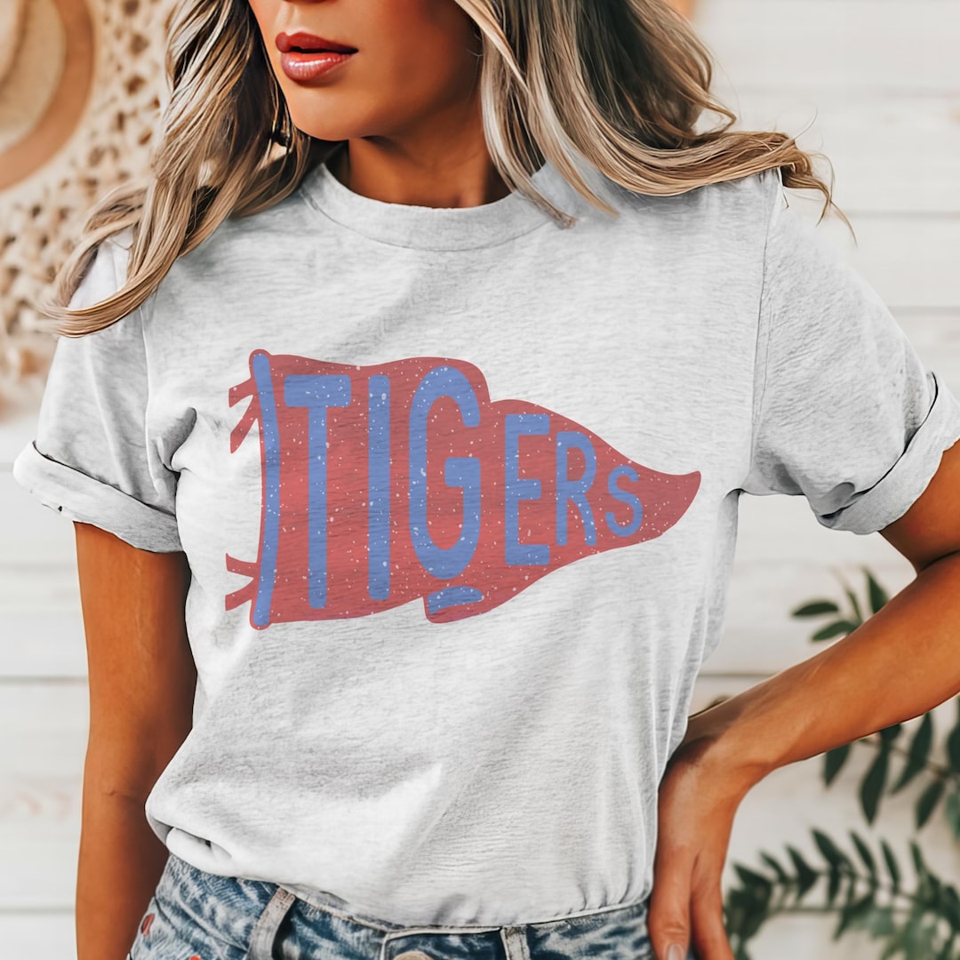 Tigers Red and Blue Pennant Mascot, Tigers Game Day Football Tshirt ...