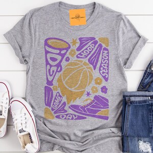Preppy Basketball Tshirt, Retro Purple and Gold Tshirt, Basketball Mom ...