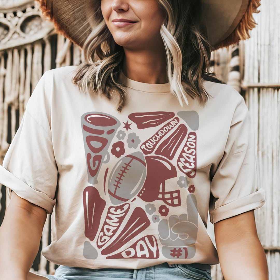 Preppy Football Tshirt, Retro Maroon and Gray Football Tshirt, Football ...