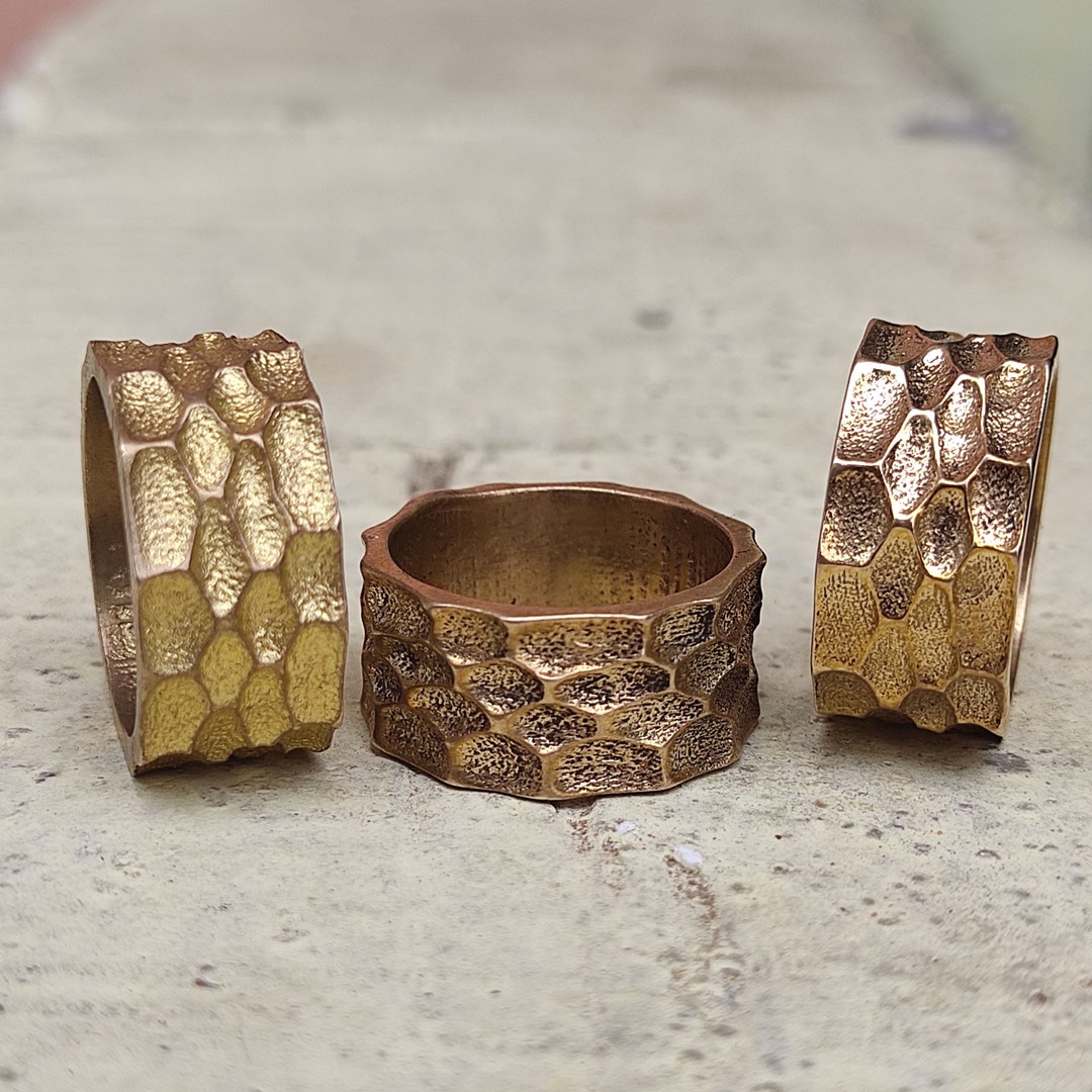 Honeycomb Texture Band Ring | Brass Wide Statement Ring | Geometric ...