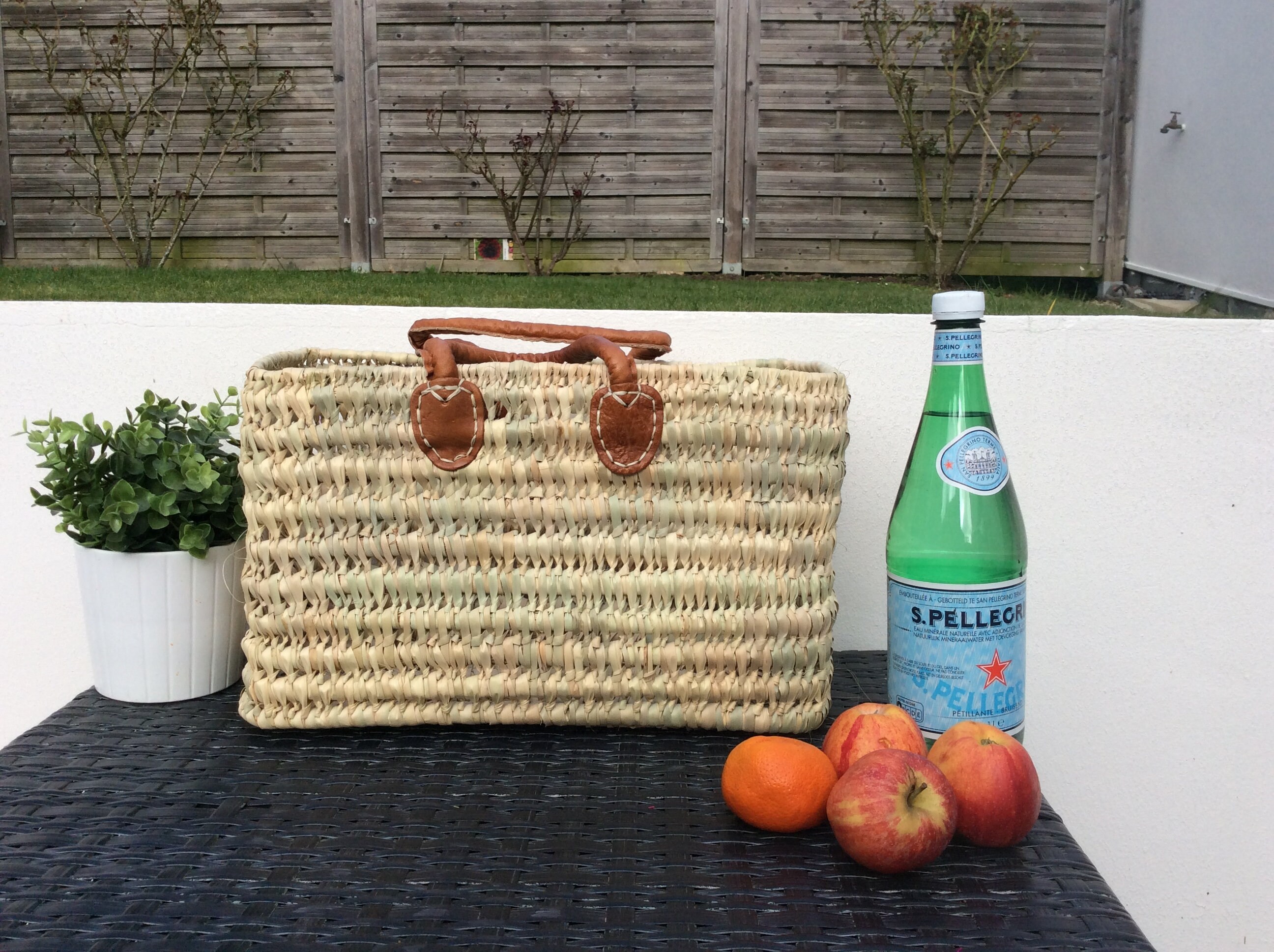Dwarf Palm Basket With Round Leather Handles - Etsy