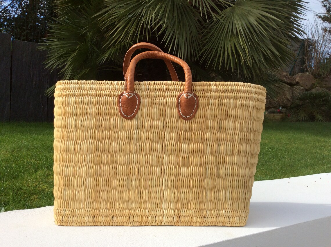 Rush Basket With Round Leather Handles - Etsy