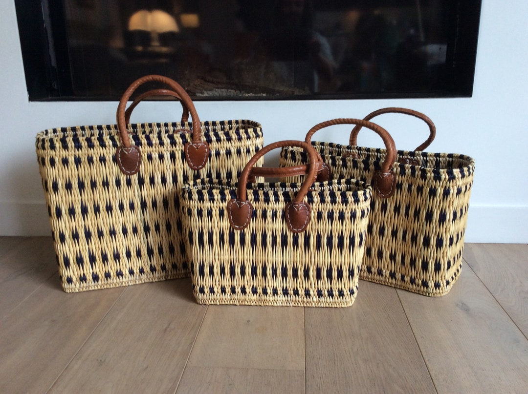 Rush Basket With Leather Handles - Etsy