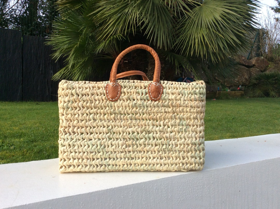 Dwarf Palm Basket With Round Leather Handles - Etsy
