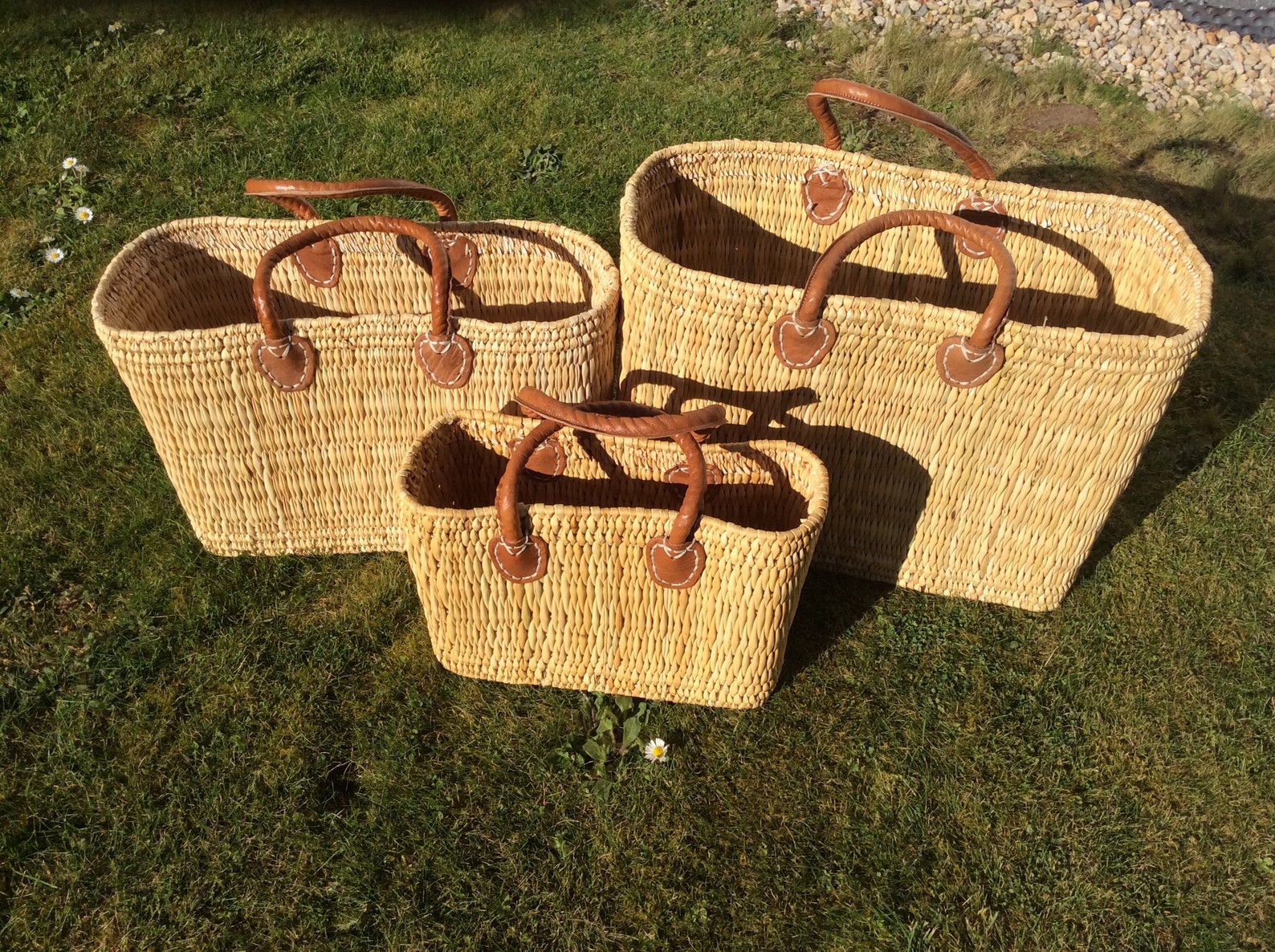 Rush Basket With Round Leather Handles - Etsy