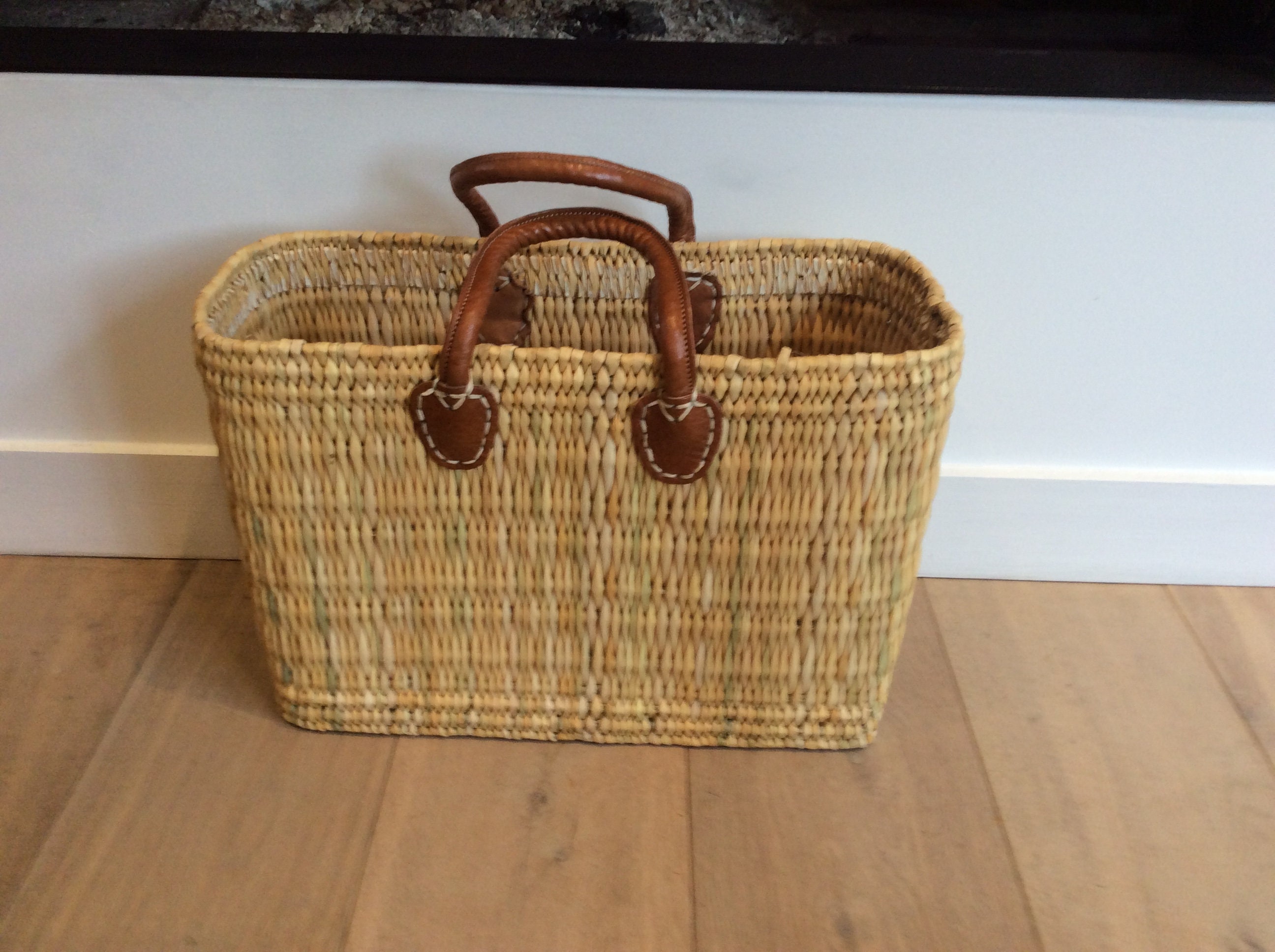 Rush Basket With Round Leather Handles - Etsy
