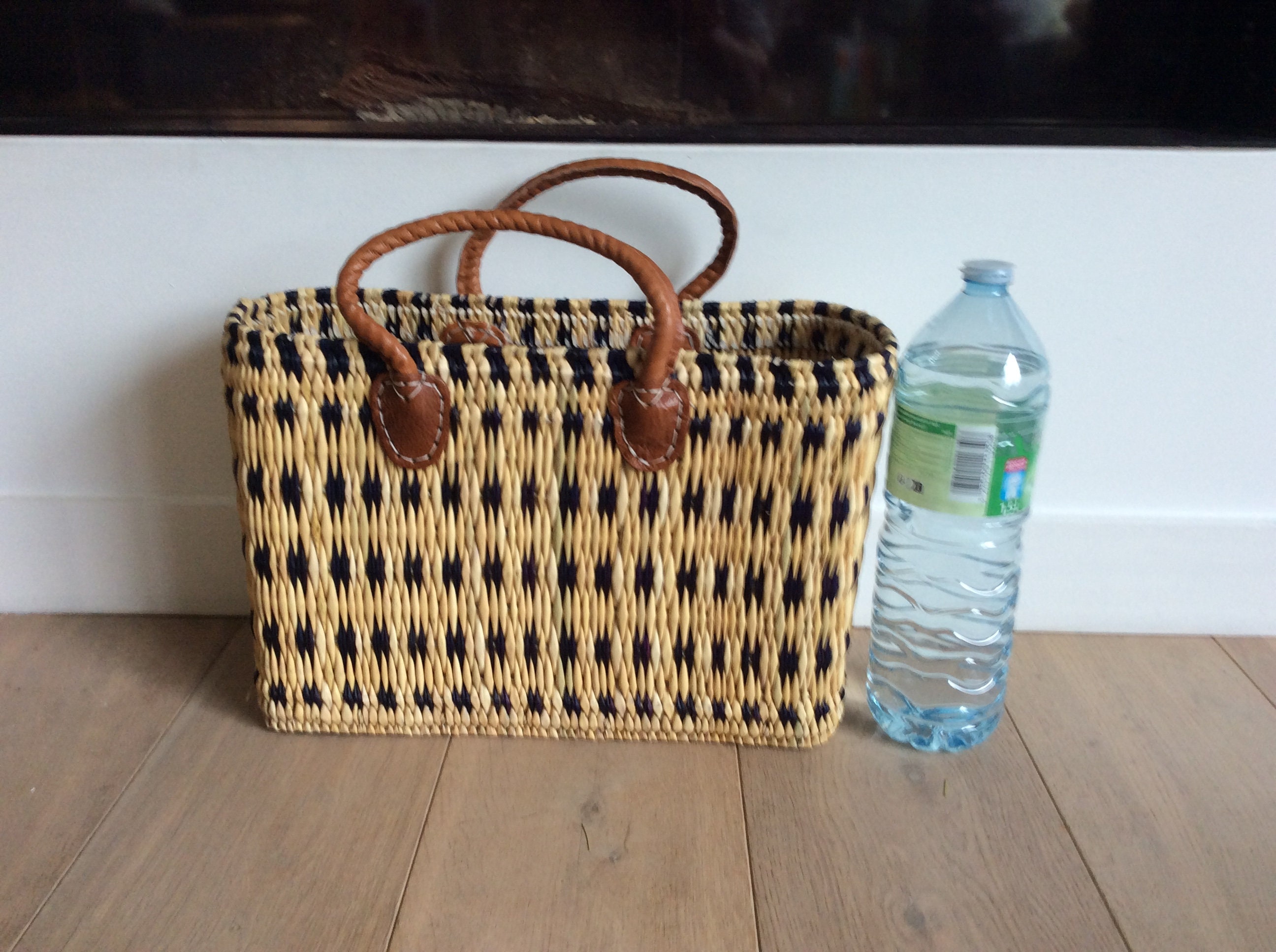Rush Basket With Leather Handles - Etsy