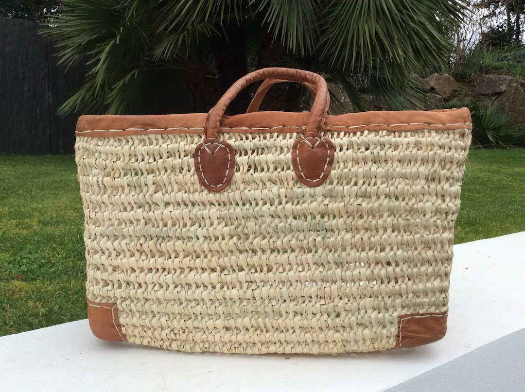 BASKET in Dwarf Palm Tree Lined With Leather Leather Corners Ideal for ...