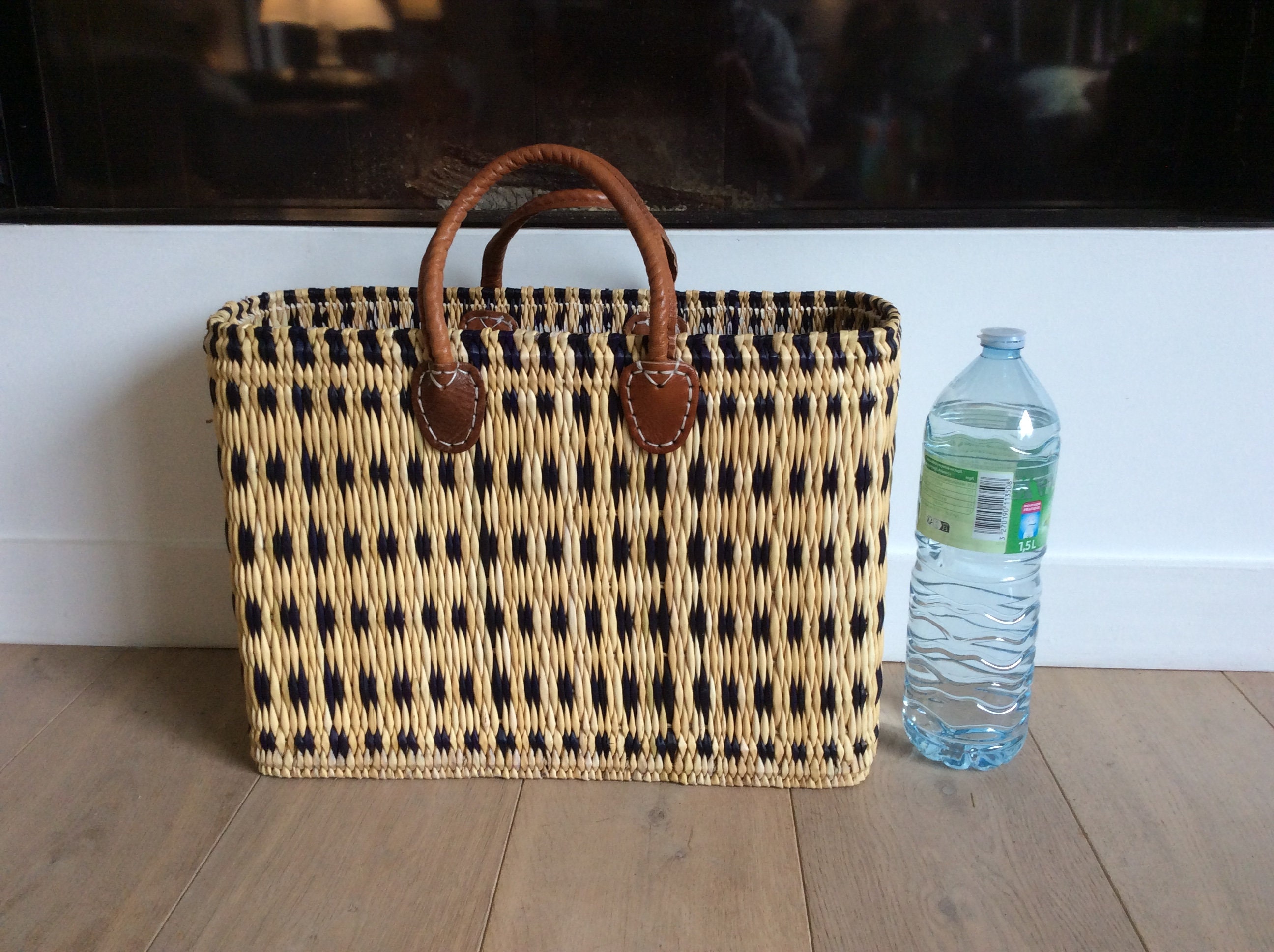 Rush Basket With Leather Handles - Etsy
